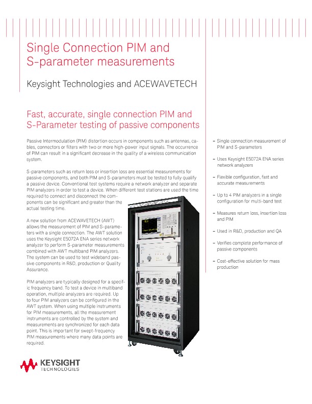 Single Connection Passive Intermodulation and S-parameter Measurements PDF Asset Page | Keysight